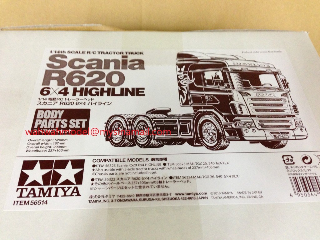Tamiya 56514 RC Body Set Scania Highline - R620 6x4 - WAH WAH MODEL SHOP